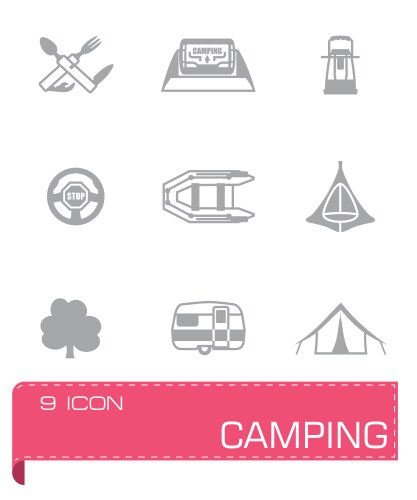 Camping icon set in color Royalty Free Vector Image