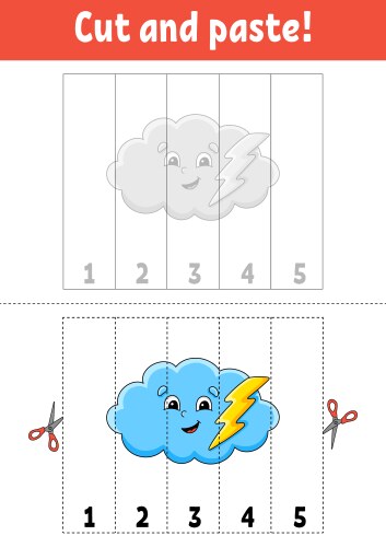 Learning numbers 1-5 cut and glue cartoon Vector Image