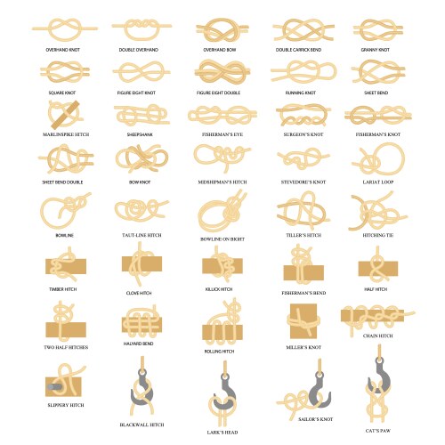 All types of knots demonstrated with strong rope Vector Image