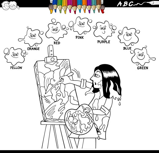 Basic colors with objects set coloring book page Vector Image