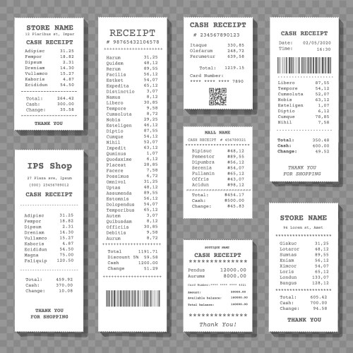 Receipt set paper bills shop and supermarket Vector Image