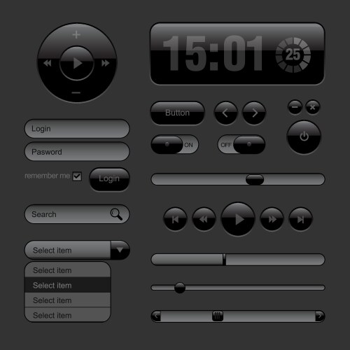 Dark web ui elements Royalty Free Vector Image Dark web ui elements Royalty Free Vector Image