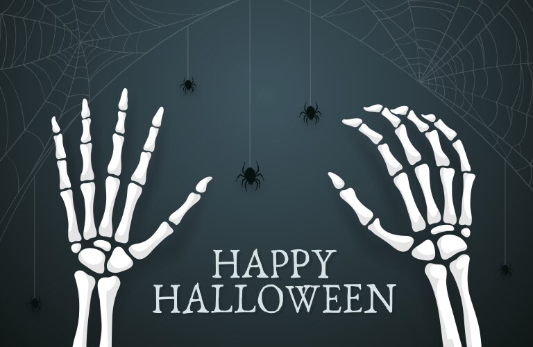 Halloween banner with skeleton hands and spider Vector Image