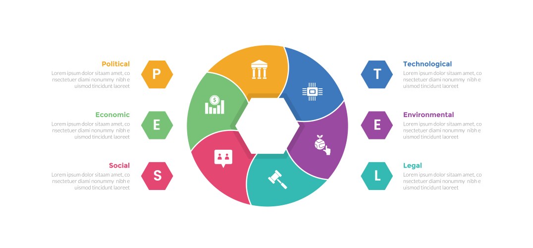 Pestel analysis infographics template diagram Vector Image
