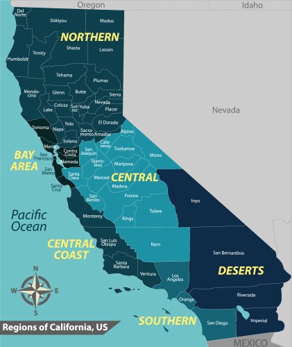 Map state california usa Royalty Free Vector Image
