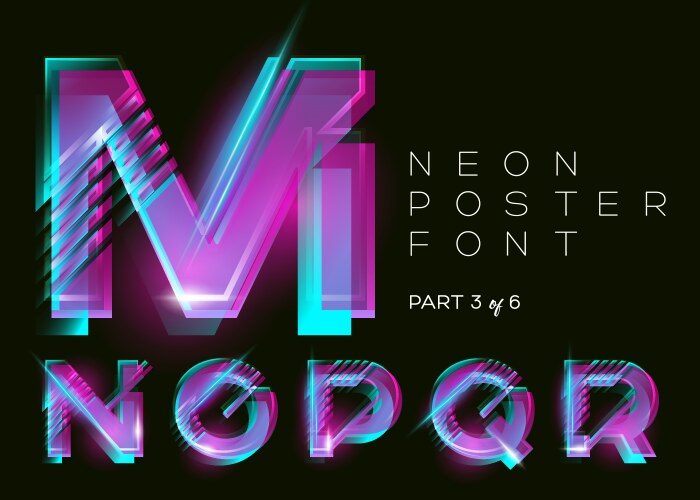 Neon typeset shining trendy letters fluorescent Vector Image