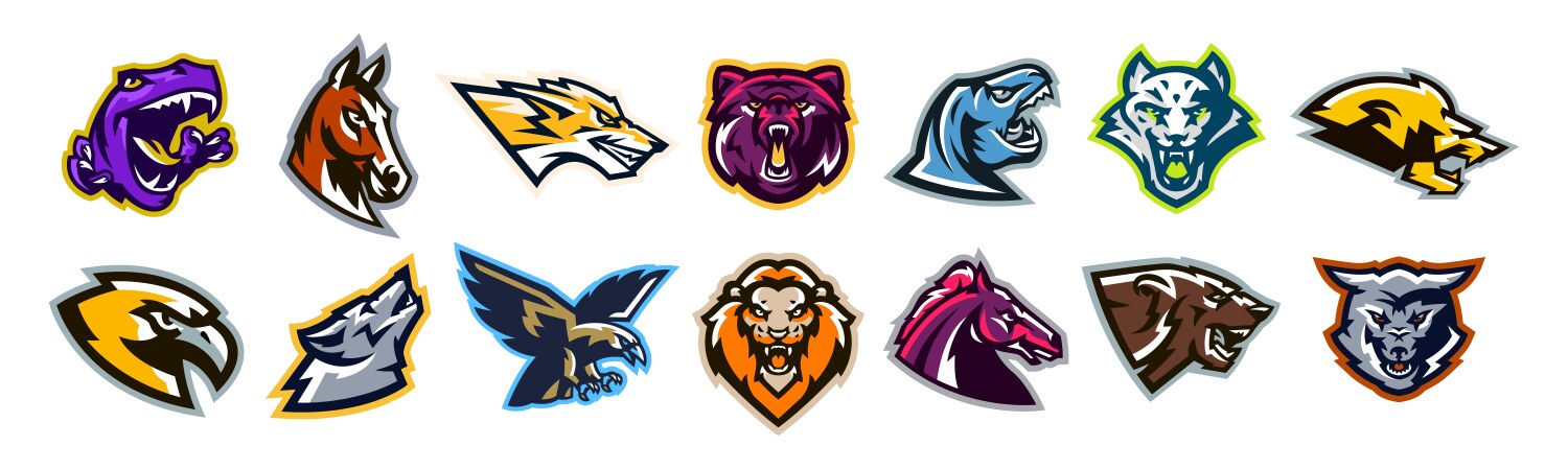 Set of animal emblems bear dinosaur eagle Vector Image