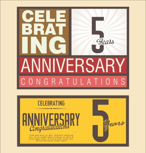 Anniversary retro background 5 years Royalty Free Vector