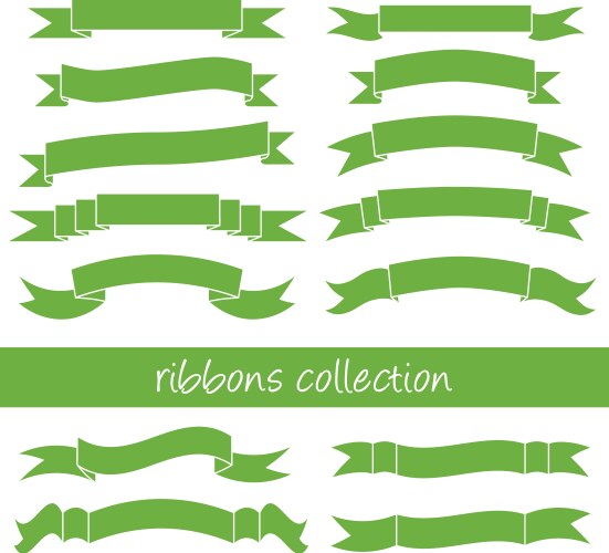 Ribbons set design in green flat ribbon banners Vector Image