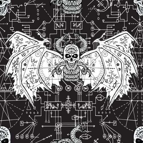 Seamless pattern with devil and alchemy signs mag Vector Image