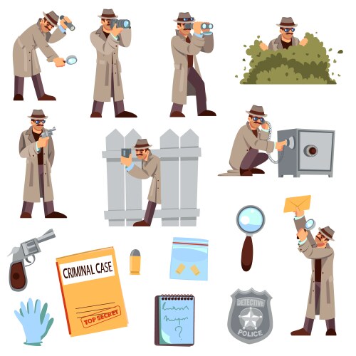 Cartoon detective avatars set Royalty Free Vector Image