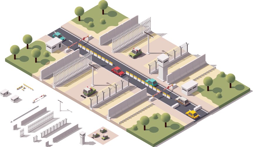 Military base isometric composition Royalty Free Vector