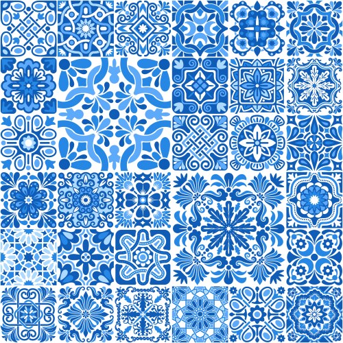 Mediterranian tiles azulejo decorative art set Vector Image