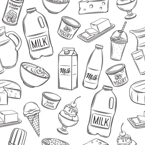 Milk dairy products signs seamless pattern Vector Image