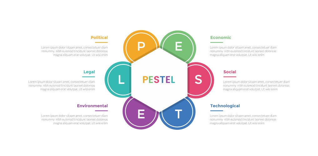 Pestel analysis infographics template diagram Vector Image