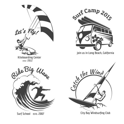 Set of vintage surfing labels with - surfboard Vector Image