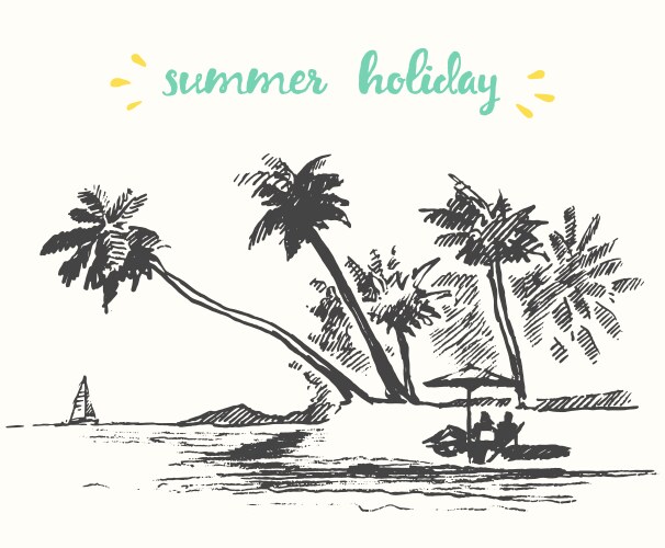 Coastal Landscape Sketch Royalty Free Vector Image