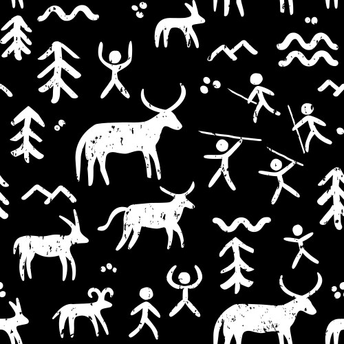 Cave paintings seamless pattern Royalty Free Vector Image