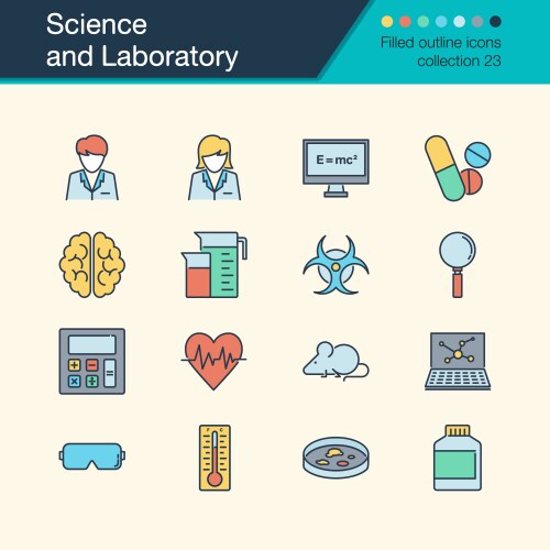 Laboratory color outline isometric icons Vector Image