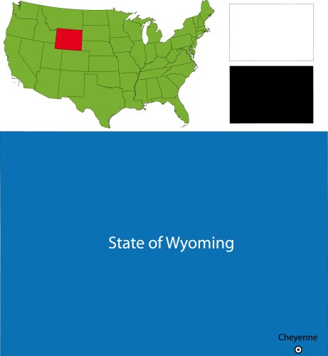 Usa map with magnified wyoming state flag Vector Image