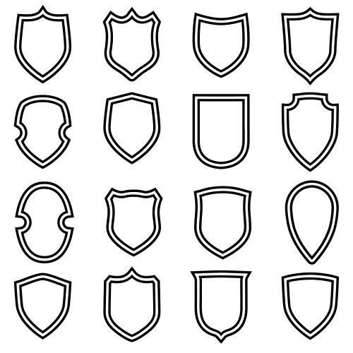 Shield shape icons set black label signs isolated Vector Image
