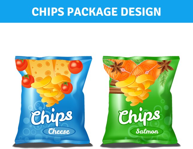 Realistic ham and cheese flavored potato chips Vector Image