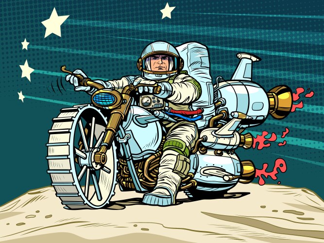 Space biker an astronaut is flying on a jet Vector Image