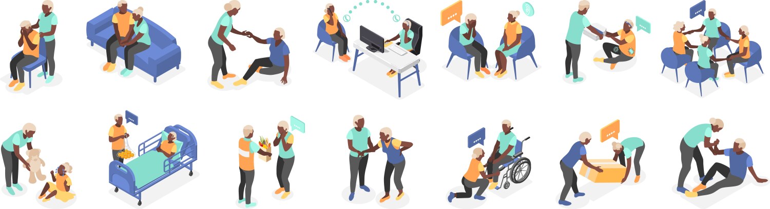 Mutual help icons set Royalty Free Vector Image