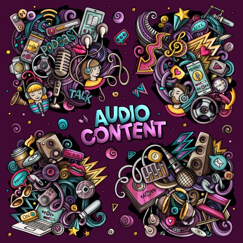Cartoon doodle audio content poster template Vector Image