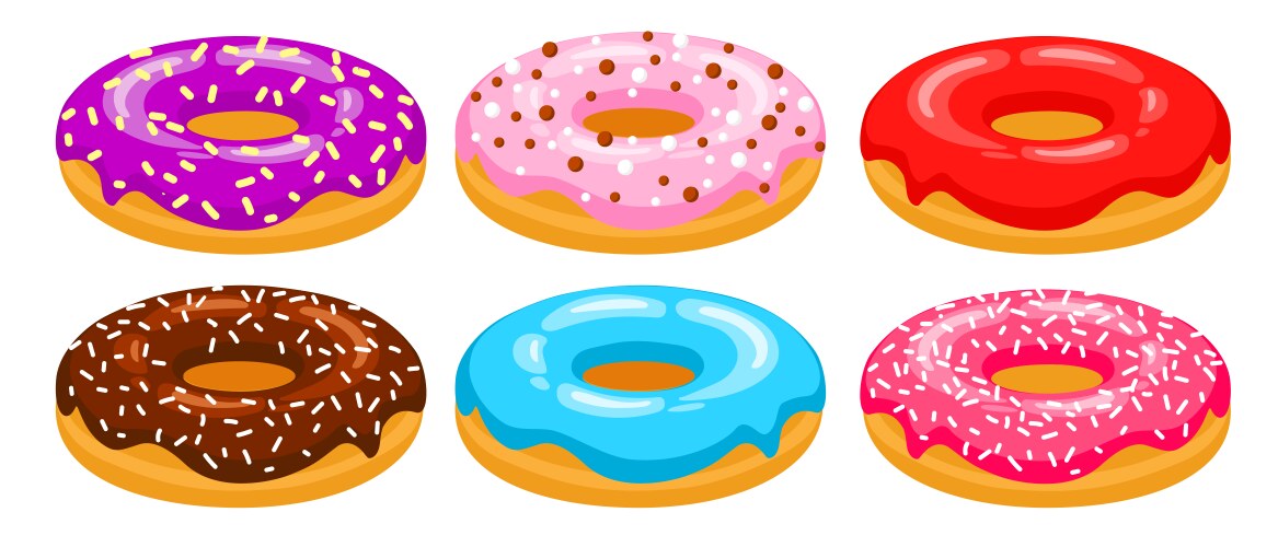 Hand drawn set of four sweet donuts - top view Vector Image