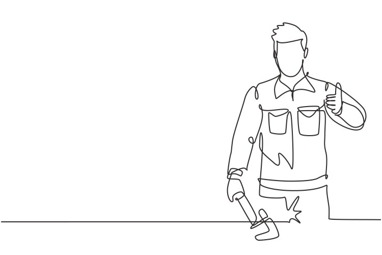 Continuous one line drawing plumber carrying Vector Image