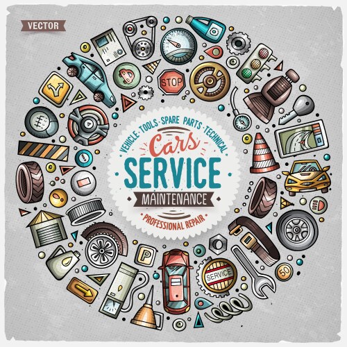 Cartoon doodles automotive Royalty Free Vector Image