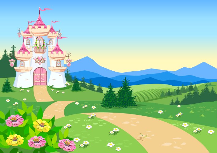 Fairytale background with princess castle Vector Image