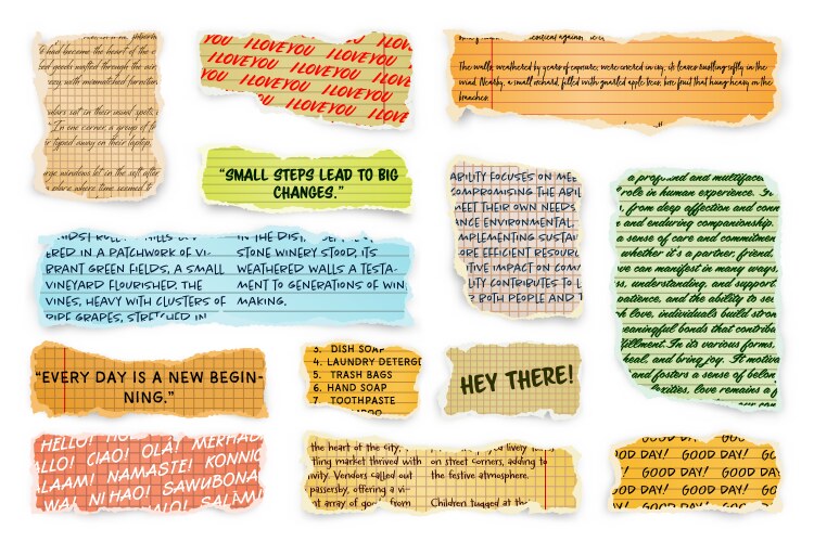 Ripped paper strips with handwritten text Vector Image