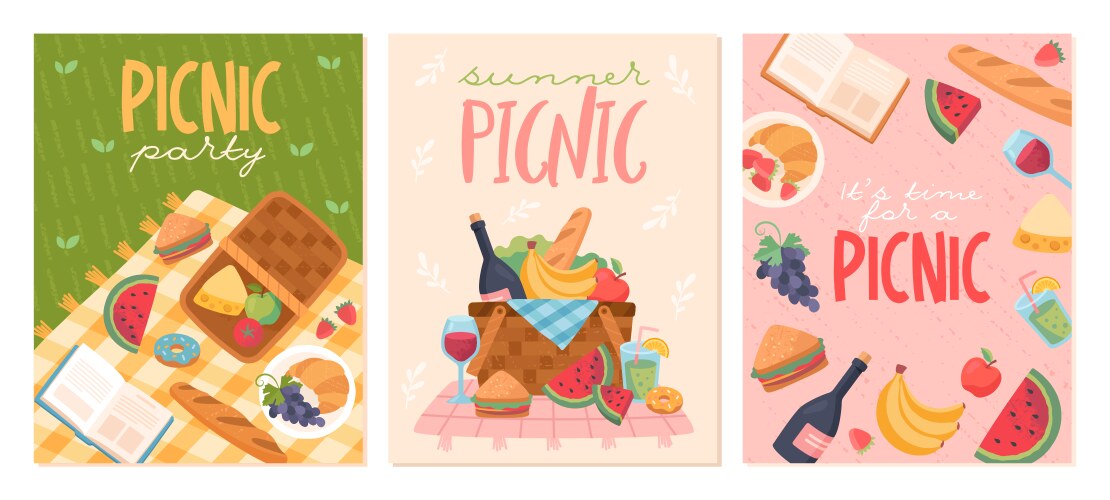 Summer picnic poster set Royalty Free Vector Image