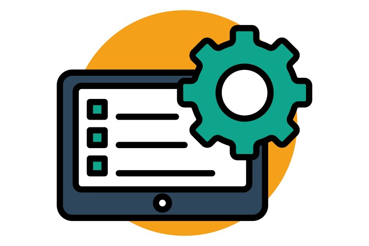 Action plan icon laptop and checklist with gear Vector Image