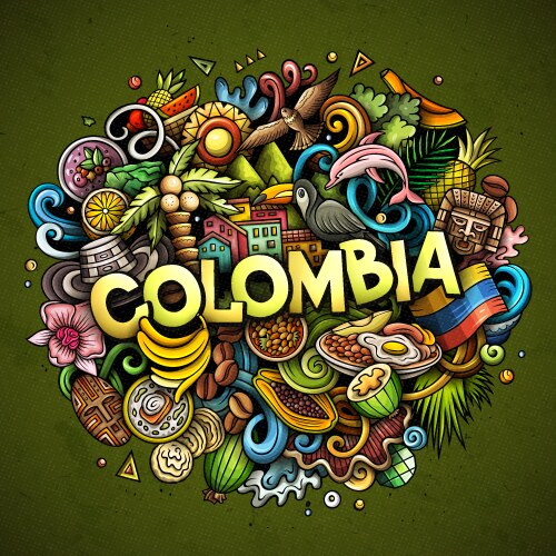 Colombia cartoon doodle designs set Royalty Free Vector