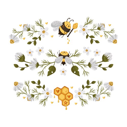 Bright seamless meadow border with beehives bees Vector Image