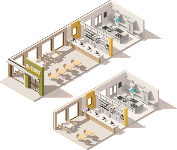 Isometric low poly fast food restaurant Royalty Free Vector