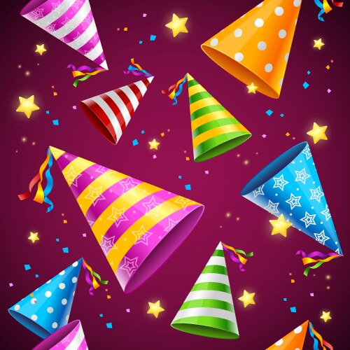 Realistic party hat with a rainbow pattern Vector Image