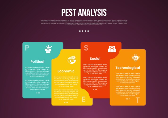 Pest analysis infographic template with dark Vector Image