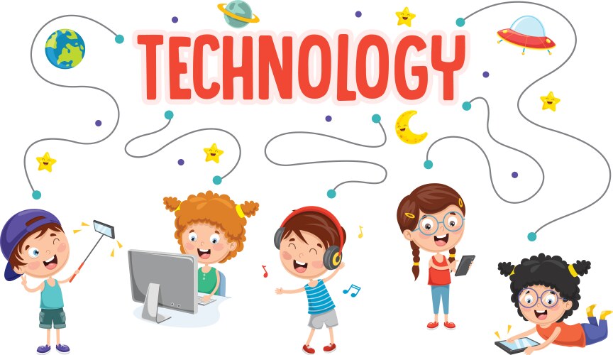 Kid and technology devices Royalty Free Vector Image