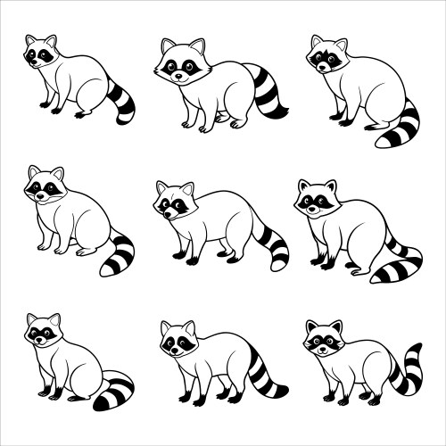 Raccoon alert posture line art Royalty Free Vector Image