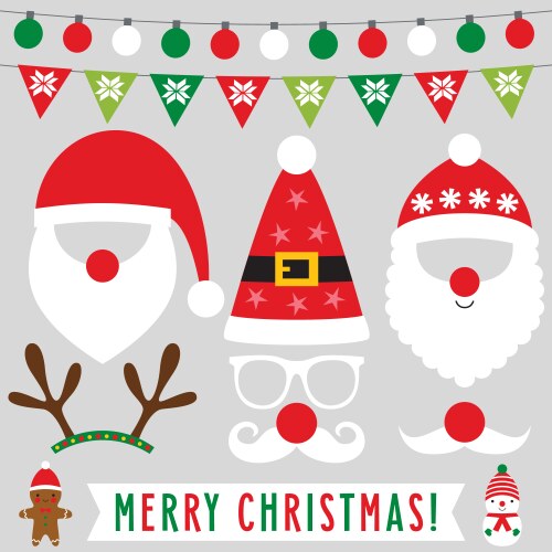 Christmas photo booth santa hats mustache beard Vector Image
