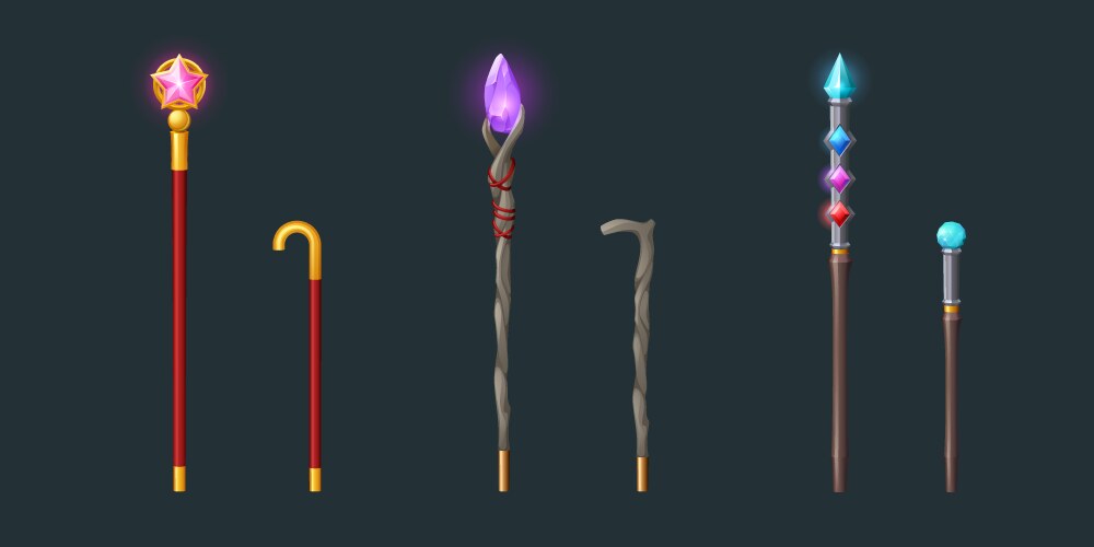 Magic wizard staff set Royalty Free Vector Image