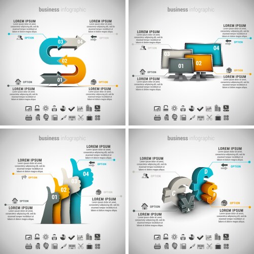 4 in 1 infographic bundle Royalty Free Vector Image