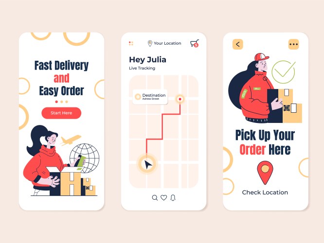 Order delivery tracking on mobile app design Vector Image