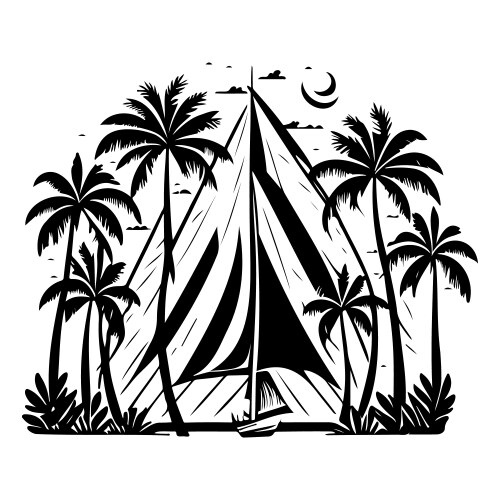 Sail and palm tree sketch Royalty Free Vector Image