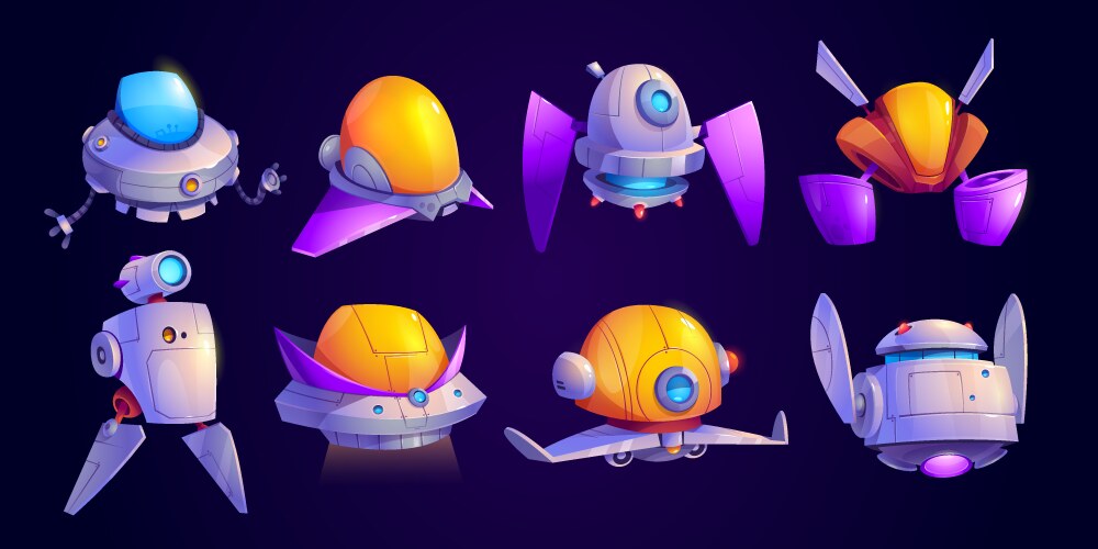 Set of cartoon rockets and alien spaceships Vector Image Set of cartoon rockets and alien spaceships Vector Image
