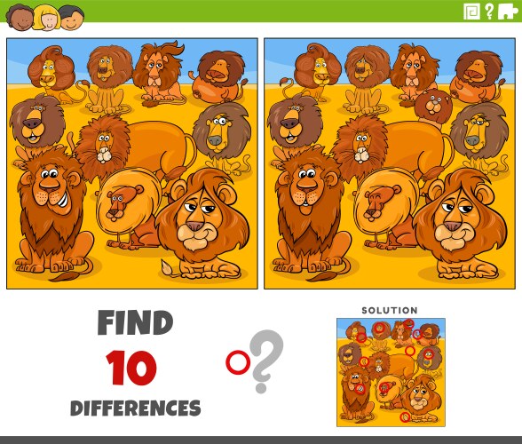 Differences game with cartoon safari animal Vector Image